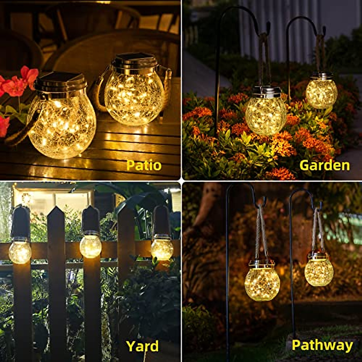 ROSHWEY Solar Lantern, 2 Pack Garden Decor Waterproof Outdoor Lanterns with 30 LED Christmas Decorations Solar Lights Patio Hanging Lights for Backyard Fence Pathway, Warm White