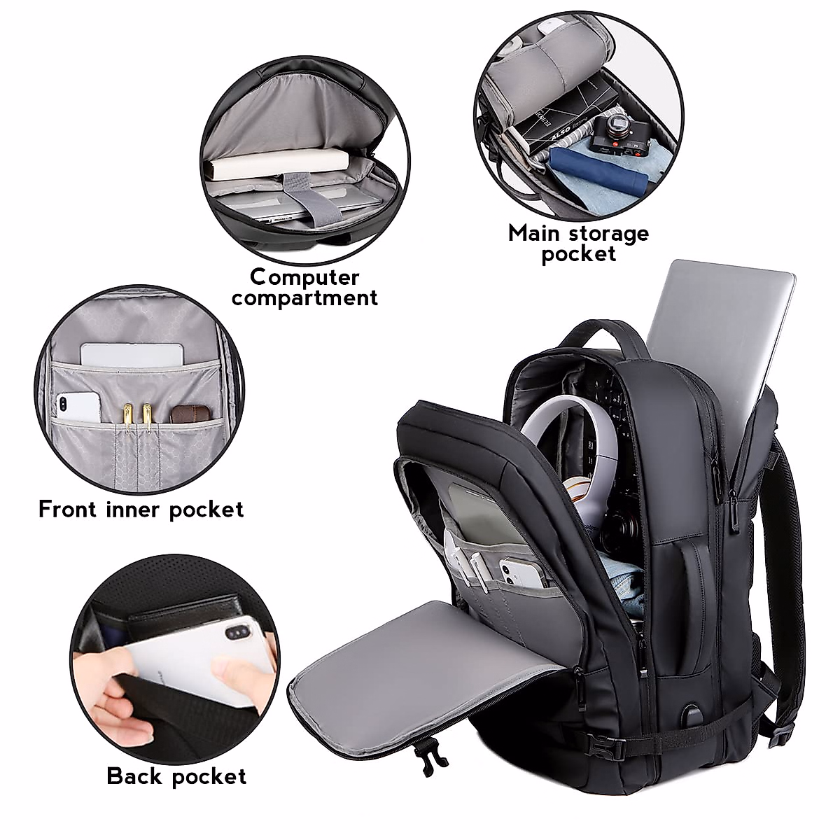 KSIBNW Weekender Carry on Backpack with USB Port,40L Expandable Travel Backpacks, Flight Approved Carry on Bags for Airplanes,Water Resistant Durable 17-inch Laptop Backpacks