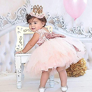 Pink Backless Sequin Elegant Tutu Fluffy Pageant Wedding Dresses for Toddler Baby Kids Elegant Bridesmaid Clothes Romantic Vintage Birthday Bow Skirt Size 12-18 Months Age 1-2 Pink 90