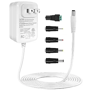 TKDY 24V 1A Power Supply Cord White, 110-240V AC to 24Vdc 24W Class 2 Adapter, DC24V Switching Charger for 24 Volt 1.0A 1000mA 0.75A 750mA 0.5A 500mA Diffuser Humidifier LED Light.