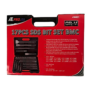 ATE Pro. USA - 17 PC SDS PLUS ROTARY HAMMER BITS DRILL BIT & CHISEL GROOVE CONCRETE - Masonry SDS Plus Drill Bits Set for Brick Cement Stone & Concrete w/ Case- SDS Plus Shank Fits Rotary Hammer