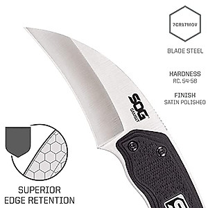 SOG Survival Karambit Knife - Gambit Curved Security Belt Knife, Full Tang Fixed 2.6 Inch Blade w/Hard Nylon Sheath and Adjustable Clip (GB1001-CP), Black