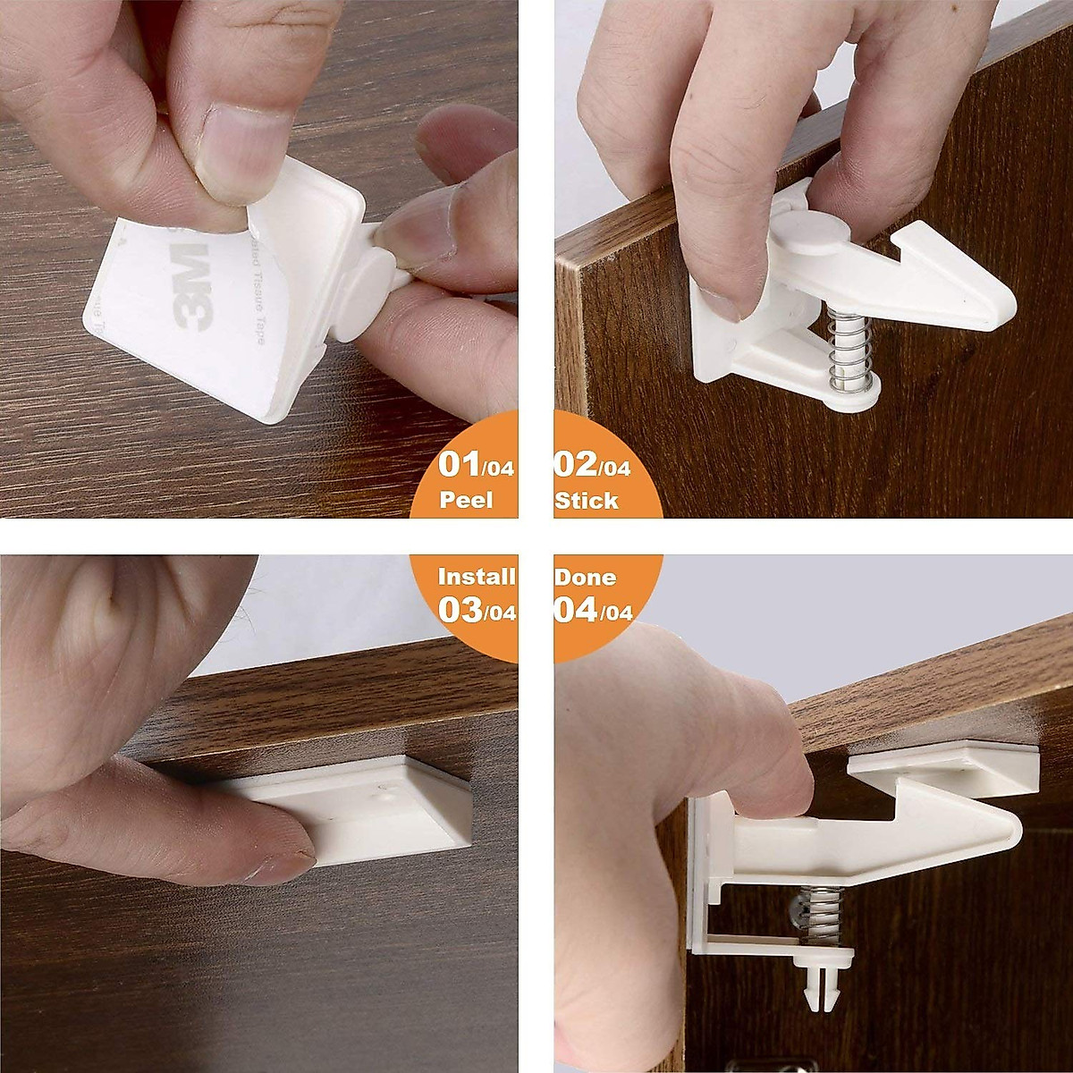 Cabinet Locks Child Safety Latches - OKEFAN 12 Pack Baby Proofing Cabinets Drawer Lock Adhesive Latch for Kids Proof Drawers No Drilling Tools Needed (White)