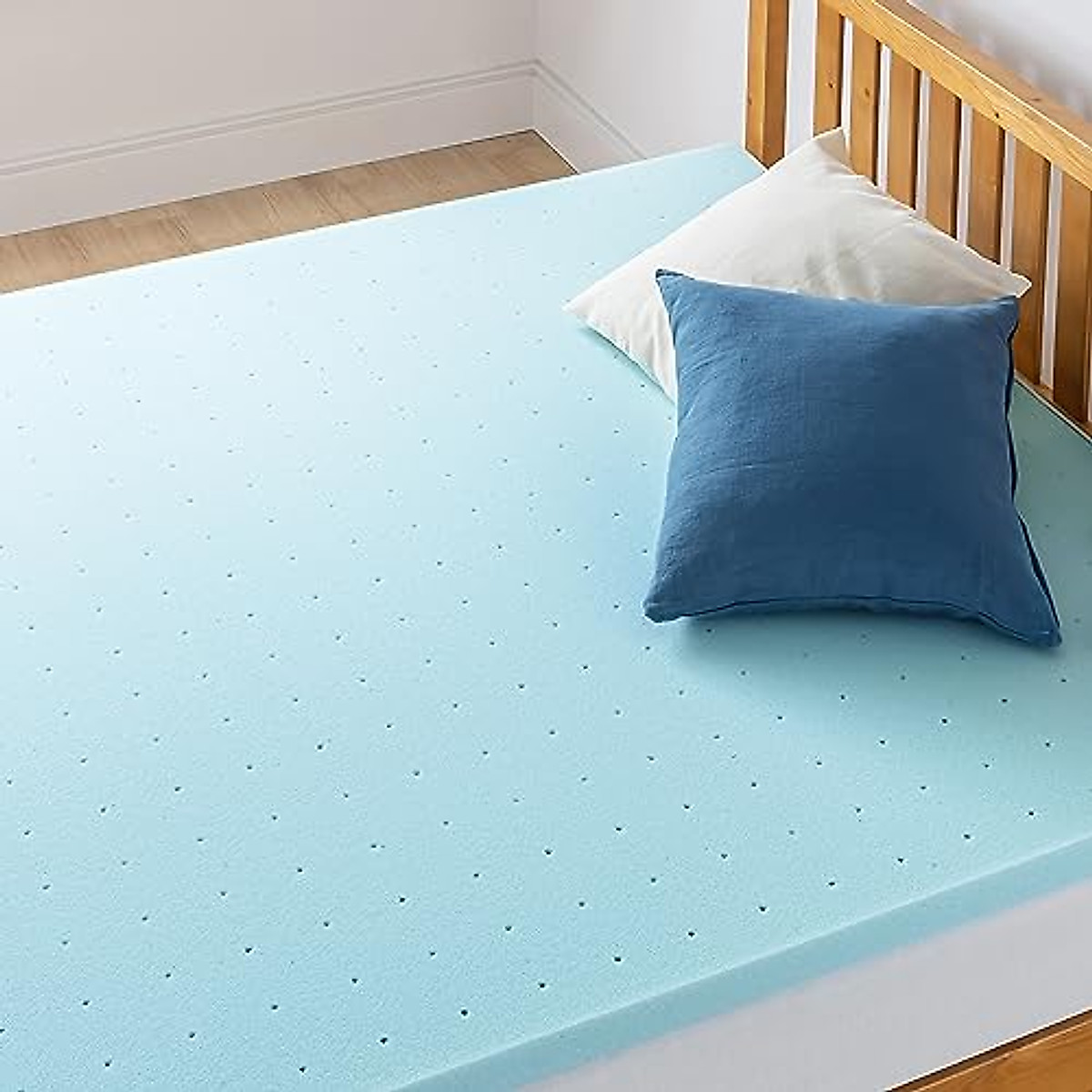 Best Price Mattress 1.5 Inch Ventilated Memory Foam Mattress Topper, Cooling Gel Infusion, CertiPUR-US Certified, Twin, Blue