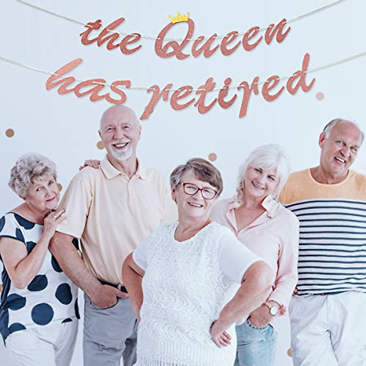 Glitter Happy Retirement Banner Bunting - Rose Gold The Queen Has Retired Banner - Retirement Party Farewell Party Decorations Supplies for Women