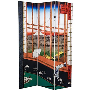 Oriental Furniture 6 ft. Tall Double Sided Hiroshige Room Divider - Asakusa Rice Field/Otsuki Plain