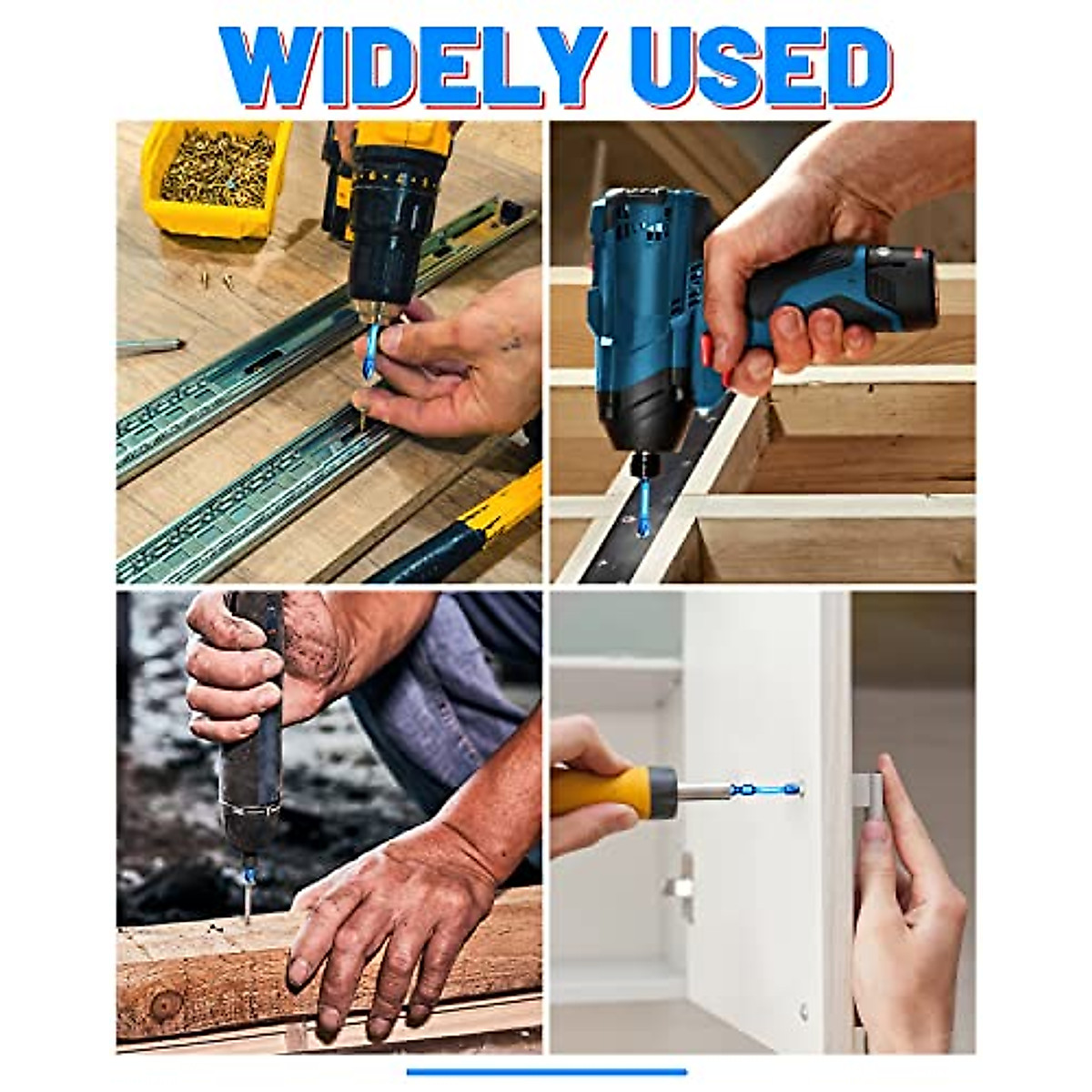 Impact Driver Bit Set Screwdriver Bit Set Blue Titan Coated S2 Steel 1/4 Hex Shank T15 T20 T25 PH1 PH2 SQ1 SQ2 SQ3 SL6-8 24Pcs 1 and 2 Inch Long Magnetic Screwdriver Bits