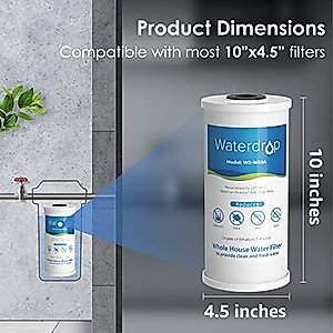 Waterdrop FXHTC Whole House Carbon Water Filter, Replacement for GE® FXHTC, GXWH40L, GXWH35F, Culligan® RFC-BBSA, American Plumber W10-PR, W10-BC, WRC25HD, 10" x 4.5" Cartridge, 5 Micron, Pack of 3