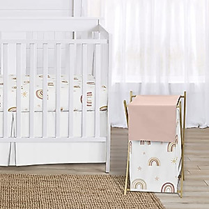 Sweet Jojo Designs Boho Rainbow Baby Kid Clothes Laundry Hamper - Blush Pink Dusty Rose Gold Yellow Mauve Taupe Beige Tan Bohemian Stars Sun Celestial Vintage Sky