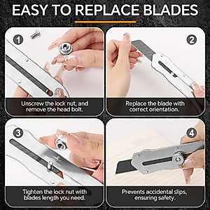 Harita Utility Knife Box Cutter Stainless Steel Handle, Adjustable blades length Blackened Heavy Duty Rust Resistance with 10 Pcs SK5 Blades DIY office for Craftman men and women,(Silver)