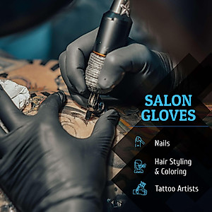 Hand-E Touch Black Nitrile Disposable Gloves Medium, 100 Count - BBQ, Tattoo, Hair Dye, Cooking, Mechanic Gloves - Powder and Latex Free Gloves