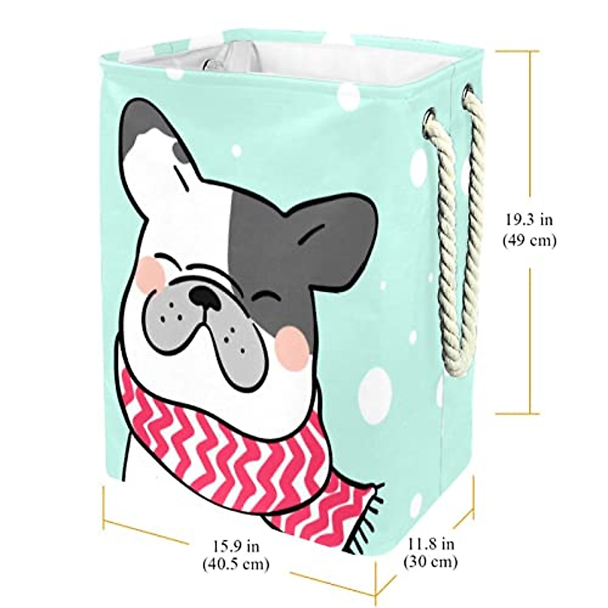 Inhomer French Bulldog Winter Large Laundry Hamper Waterproof Collapsible Clothes Hamper Basket for Clothing Toy Organizer, Home Decor for Bedroom Bathroom