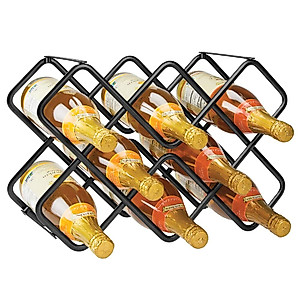 mDesign Metal Free-Standing Wine Rack Storage Organizer for Kitchen Countertops, Pantry, Fridge - Stores Wine, Beer, Pop/Soda, Water Bottles - 3 Levels, Holds 8 Bottles - Black