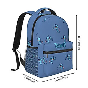 Oussma Stitch Backpack Girl's Boy's Adult's 16 Inch Double Strap Shoulder Light Weight School Bookbag Water Resistant Fits Laptop