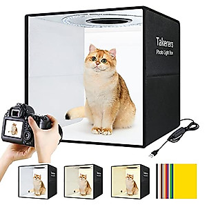 Photo Studio Light Box, Takerers 16"x16"x16" Portable Professional 3200-6500k Dimmable Shooting Tent Kit with 160 LED & 6 Kinds of Double-Sided Color Backdrops for Product Photography
