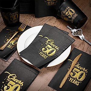 200 Pcs 50th Birthday Guest Napkins Cheers to 50 Years Napkins Happy Foil 50th Birthday Decorations Women Men Paper Napkins Black Gold Luncheon Napkins 2 Ply for Anniversary Wedding Party Supplies