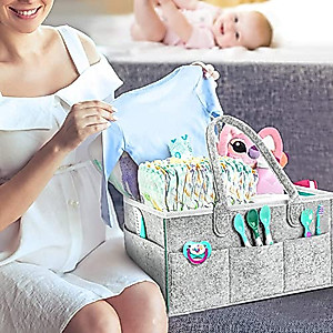 AIMIUKIDS Diaper Caddy - Nursery Storage Bin and Car Organizer for Diapers and Baby Wipes Gift Registry For Baby Shower, Nursery Organizer, Neutral Baby Gift Basket, Changing Table Organizer Green