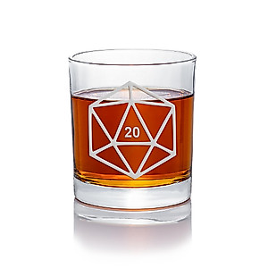 D20 Dnd Dice Round Rocks Glass - Dnd Glass, Dnd Gift, Dungeons, Dragons, Whiskey Glass