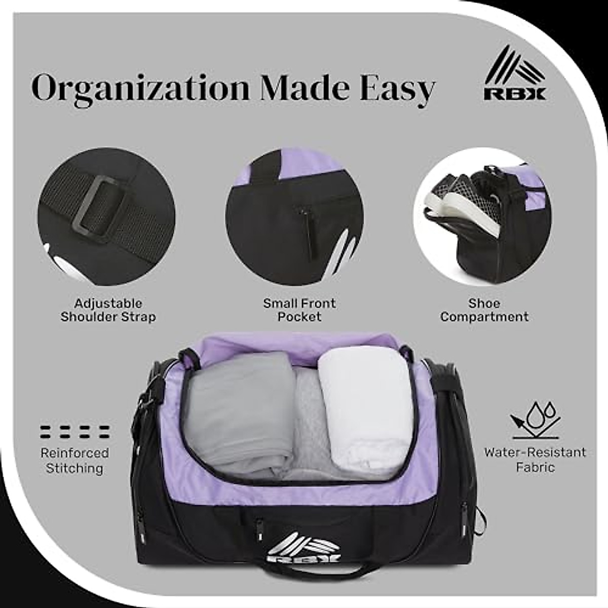 RBX Gym Bags for Men, Small Gym Bag for Women with Shoe Compartment, Duffle Bag for Travel, Sports Bag, Camping, Weekend, Carry On, Overnight Duffel Bag for Women with Shoulder Strap