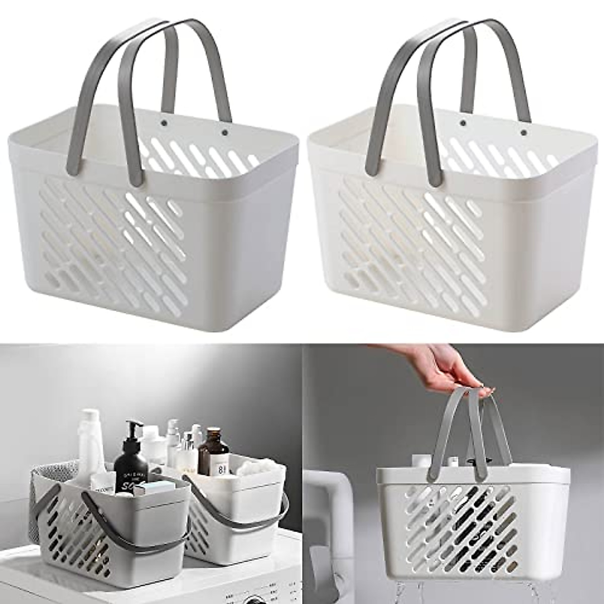Bath Basket with Handle Tote Storage Organization Hollow Draining Container for Home Bathroom Shampoo Lotion Holder Bath Basket