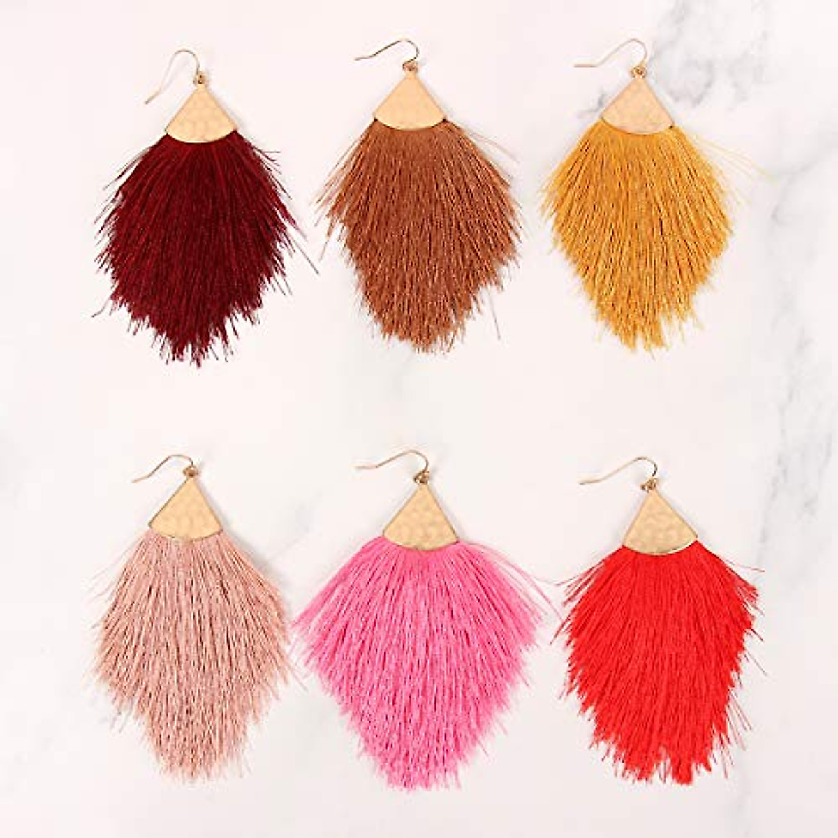 Bohemian Silky Thread Fan Fringe Tassel Statement Earrings - Lightweight Strand Feather Shape Dangles (Feather Fringe - Mint)