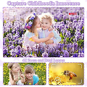 Anesky Kids Camera, Best Birthday for Girls/Boys Ages 3 4 5 6 7 8 9 10 11 12, Kids Digital Camera for Toddler with Video, Toy Camera for 3-12-Year-Olds Kids with 32GB Card - Purple