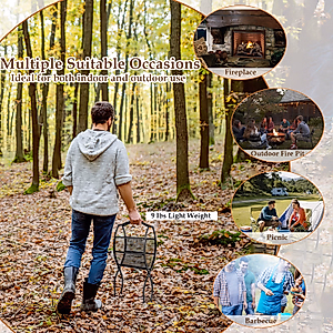 Goplus 19” Folding Firewood Rack, Outdoor Portable Fireplace Log Rack w/Convenient Handle, Heavy-Duty Steel Frame, Indoor Compact Firewood Storage Holder, Perfect for Fireplace, Firepit, Black