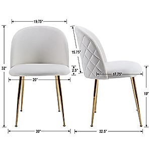HNY White Velvet Mid Century Modern Dining Chairs Set of 4, Upholstered Accent Chairs with Gold Metal Legs, Kitchen & Dining Room Chairs Side Chairs for Living Room, Cream