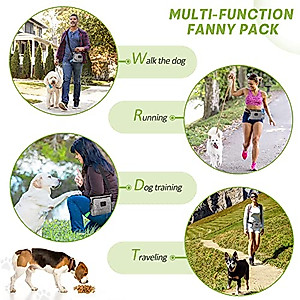 Large Dog Treat Pouch for Training with Magnetic Closure, Portable Dog Walking Fanny Pack Built-in Poop Bag Dispenser and Multiple Pockets, Includes Waist Belt Clip, Adjustable Shoulder Strap (Grey)