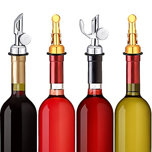 Lauwell 8 Pcs Weighted Stainless Steel Pourer Glide Pourer Free Flow Liquor Bottle Spouts Set Olive Oil Dispenser for Bar Vinegar Syrup Juice Whiskey Beverage, Gold, Silver