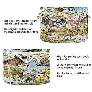 WELLDAY Cotton Rope Basket Farms Animals Baby Laundry Basket for Blankets Toys Storage Basket