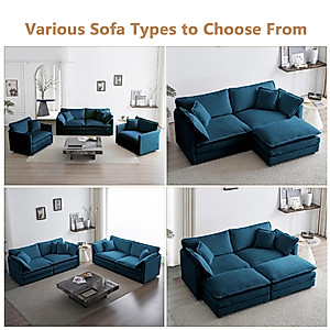 mikibama Luxury 2 Piece Sofa Set, 2 Pieces of Loveseat Sofa, Modern Chenille Comfy Cloud Couches Set for Living Room Office with 4 Armrest Pillows and 4 Toss Pillows, Blue