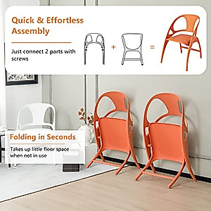 Giantex Folding Dining Chairs Set of 2, Plastic Dining Chairs with Armrest and High Backrest, 330 LBS Indoor Outdoor Modern Dining Chairs for Dining Room Kitchen, Orange