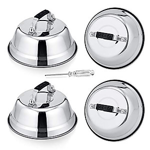 6.5In Cheese Melting Dome, HaSteeL Stainless Steel Small Round Basting Steaming Cover, Heavy Duty Griddle Grill Accessories for Kitchen Cooking Flat Top BBQ Indoor & Outdoor, Dishwasher Safe - 4 Packs