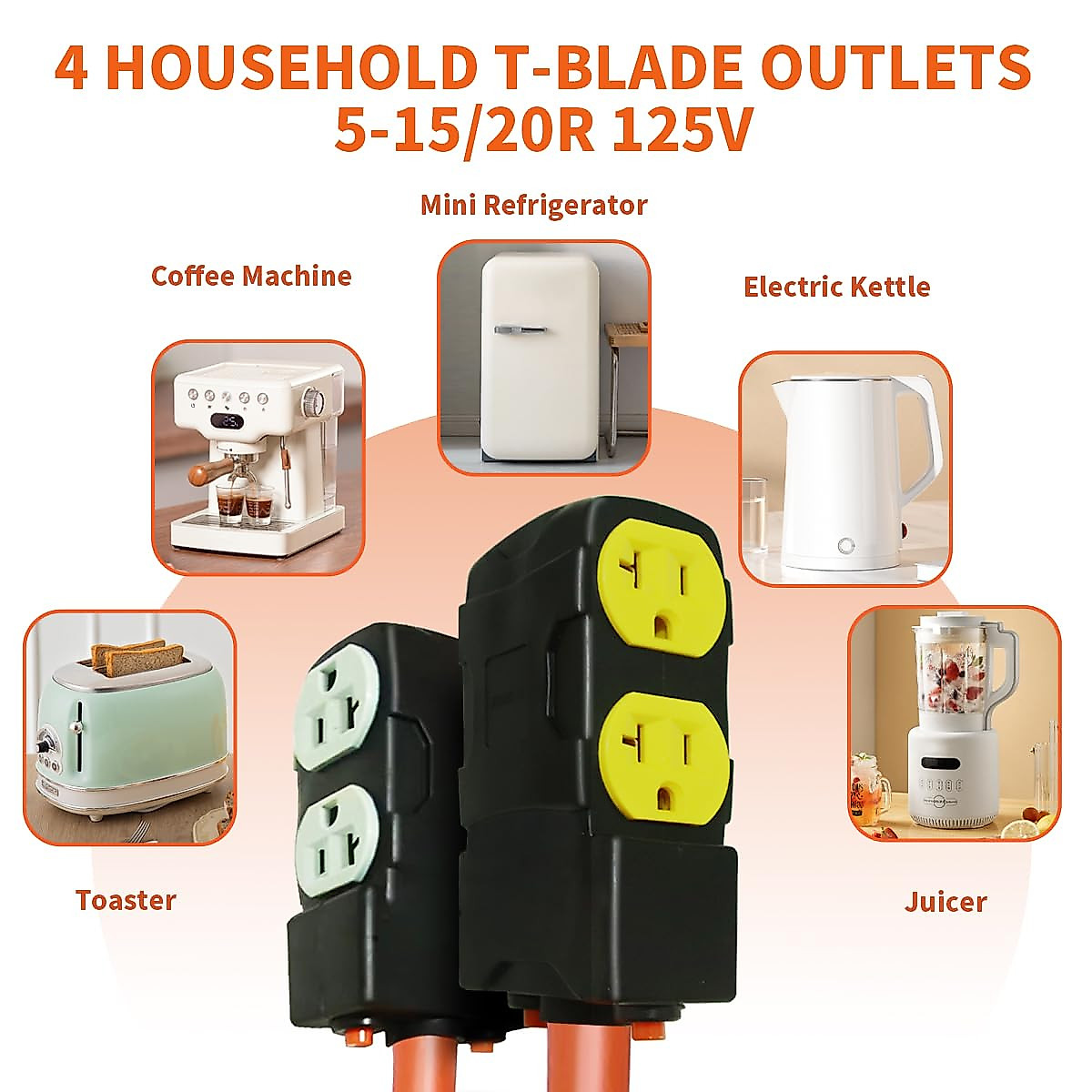 4-Prong Nema 220V 14-50p to 5-20R/15R Female Adapter Power Cord, Generator Cord with Surge Protector Breaker for 20V 15/20Amp Household Orange 1.5FT