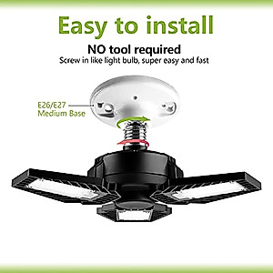 Pinegreen Lighting Garage Light, 50W LED Shop Light, 6000LM 5000K Daylight LED Garage Ceiling Lights with 3 Adjustable Panels Deformable Garage Lighting E26 Base (2 Pack)