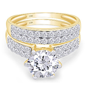 SAVEARTH DIAMONDS Center 7MM Round Cut Lab Created Moissanite Diamond Solitaire Bridal Set Engagement Ring In 10K Solid Yellow Gold Jewelry For Women(1.75 Cttw)-10