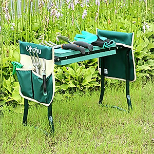 Ohuhu Garden Kneeler and Seat Heavy Duty, Upgraded Gardening Stool with Thicker and Wider EVA Foam Kneeling Pad Foldable Garden Bench with 2 Large Tools Pouches, Gifts for Women Men Seniors Gardener
