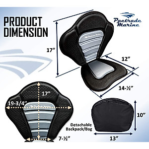 Pactrade Marine Adjustable Straps Black Gray Padded Deluxe Kayak Seat Detachable Storage Back Backpack Bag Canoe Backrest Support Cushion Sit On Top Fishing Brass Clips Canoeing Kayaking Rafting (1)