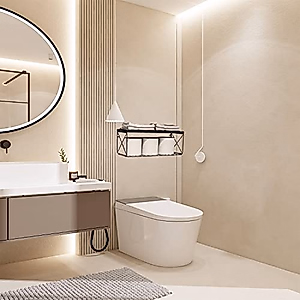 Hoiicco Floating Shelf Wall Mounted, Bathroom Shelf for Over The Toilet with Paper Storage Basket, Wood Wall Shelf for Wall Decor, Bedroom, Living Room, Kitchen, Washroom