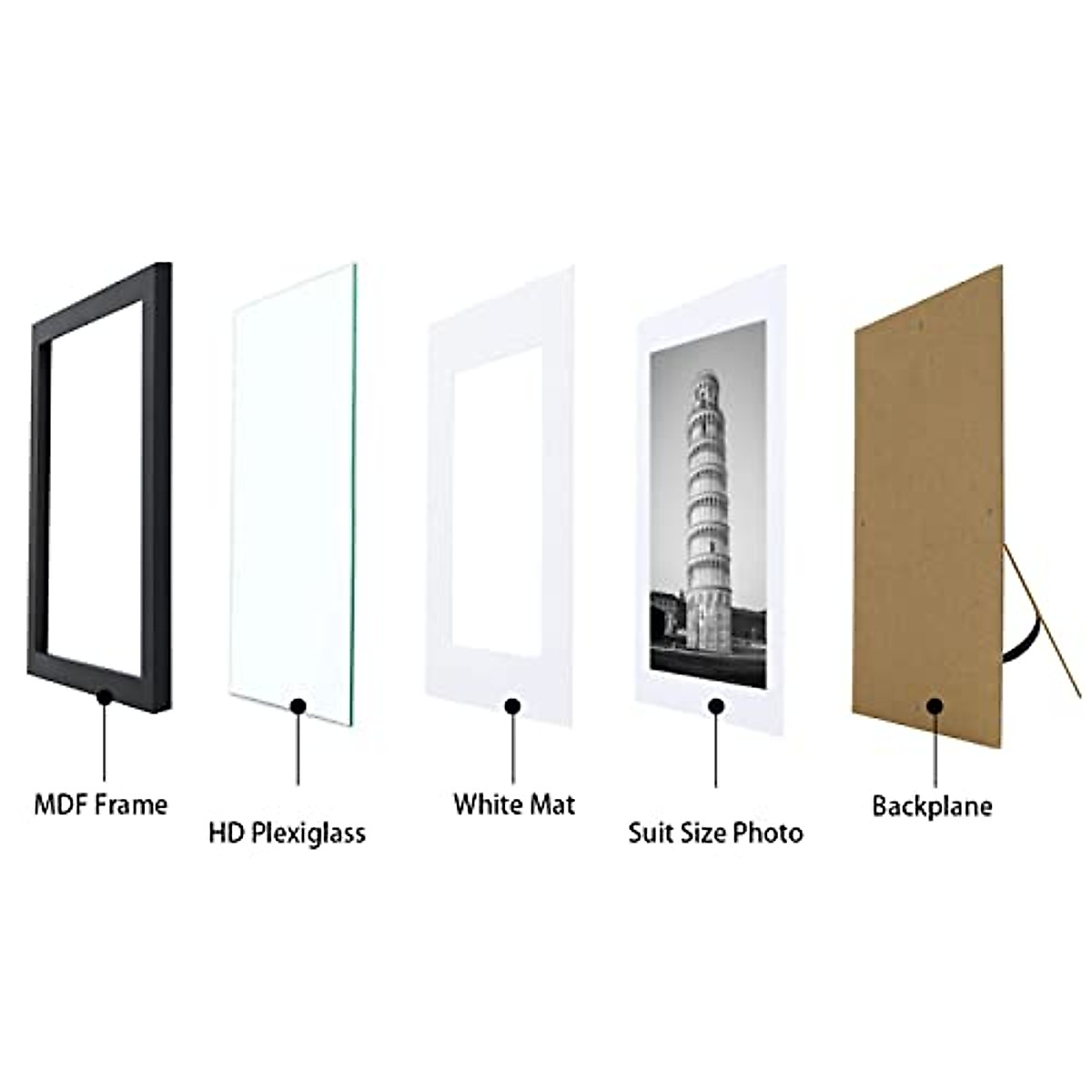 Wiscet11x14 Picture Frame Set of 9, Display Pictures 8x10 with Mat or 11x14 Without Mat, Photo Frame for Wall Mounting or Tabletop Display, Black.