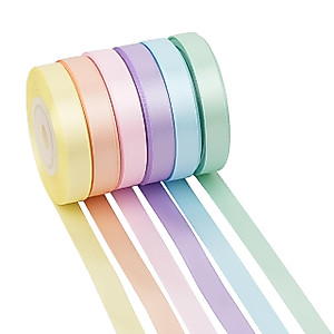 DINDOSAL Pastel Ribbon Assortment - 3/8" Double Face Satin Ribbon, 6 Rolls, 60 Yards for Gift Wrapping, Wedding Party Decorations