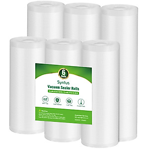 Syntus Vacuum Sealer Bags, 6 Pack 3 Rolls 11" x 20' and 3 Rolls 8" x 20' Commercial Grade Bag Rolls, Food Vac Bags for Storage, Meal Prep or Sous Vide