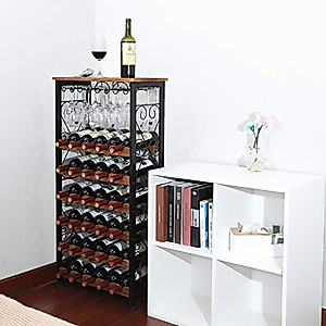 X-cosrack Rustic 30 Bottles Floor Wine Rack Shelf with Wine Glass Holder Rack, Freestanding Wobble-Free 6 Tier Wine Bottle Organizer Display Storage Stand for Kitchen Pantry Patent Pending