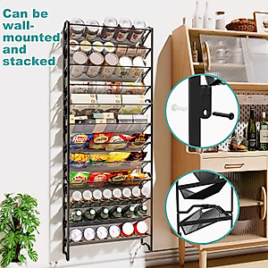 Simple Trending 2-Pack 4 Tier Spice Rack Organizer,Stackable Kitchen Counter Shelves,for Cabinet,Countertop,Pantry, Door or Wall Mount, Metal Mesh,(Jars not Included), Black