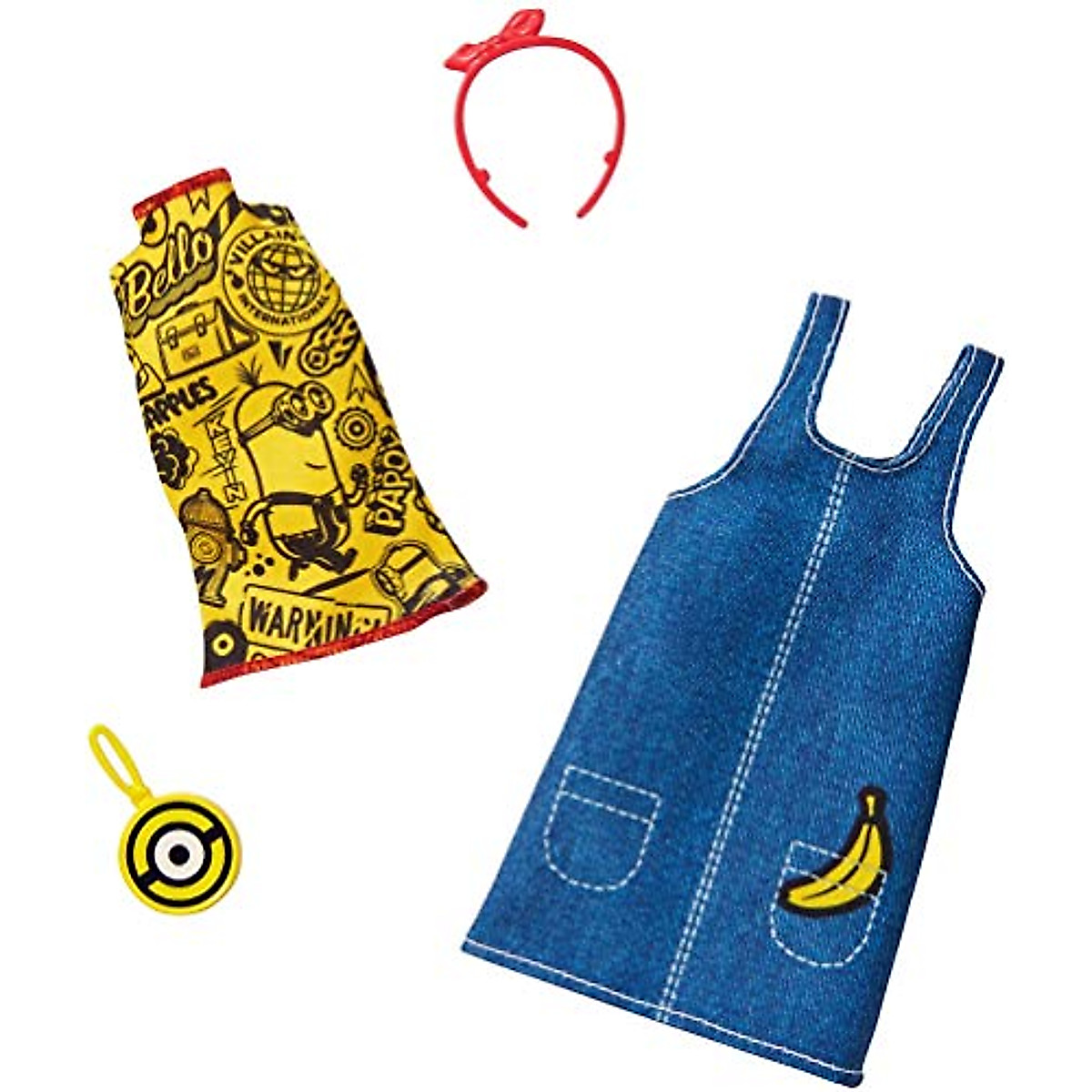 Barbie Clothes: Minions Outfit Doll, Overalls and Top with Purse and Headband, Gift for 3 to 8 Year Olds