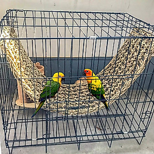 Bird Seagrass Mat 29.5"×7" Parrot Natural Grass Woven Net Hammock Hanging on Cage with Hooks Parakeet Climbing Rope Ladder Chew Toys for Pigeon Cockatiel Conure Budgie Cockatoo Rat