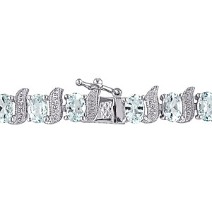 Ross-Simons 11.00 ct. t.w. Aquamarine Tennis Bracelet With Diamond Accents in Sterling Silver. 8 inches