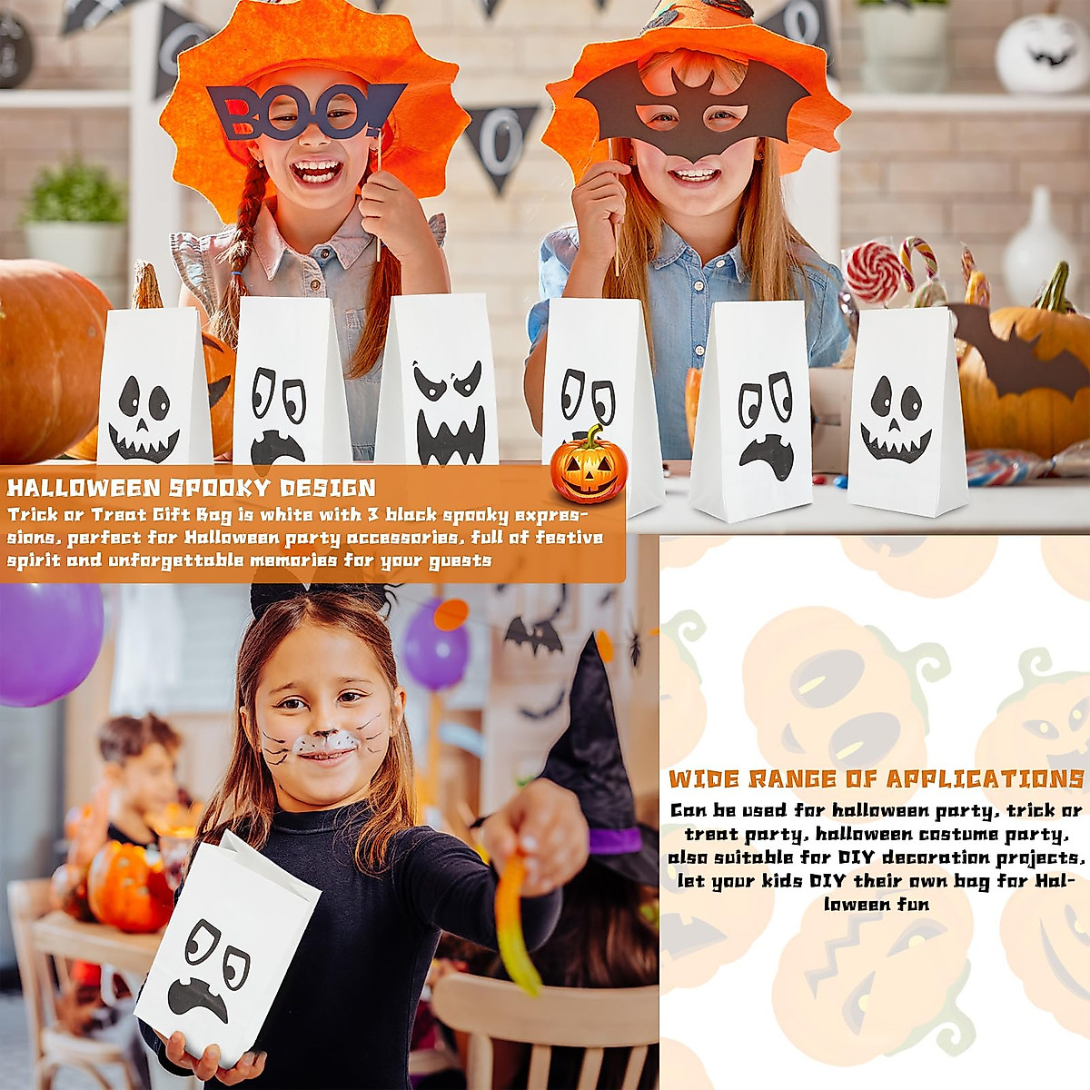 Jetec 30 Pcs Halloween Party Favor Bags Halloween Kraft Paper Treat Gift Bags Halloween Ghost Goodie Candy Bags White Trick or Treat Present Bags for Adults Birthday Halloween Party Supplies