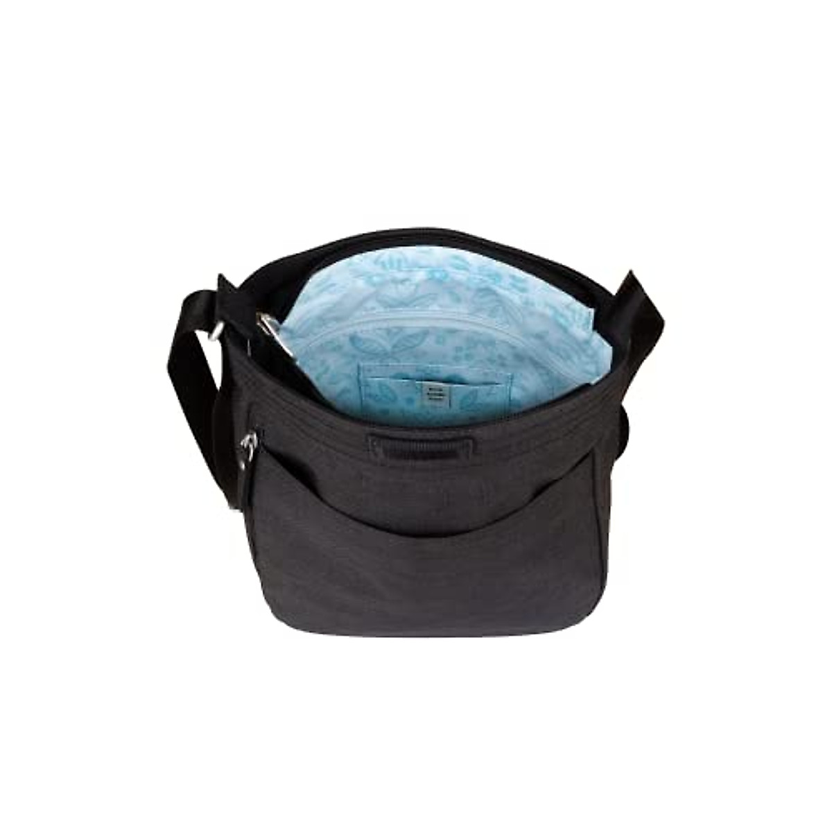 HAIKU Jaunt Eco-Friendly RFID Blocking Crossbody Bags for Women, Travel Purse with Zippered Pockets and Adjustable Strap, Black in Bloom